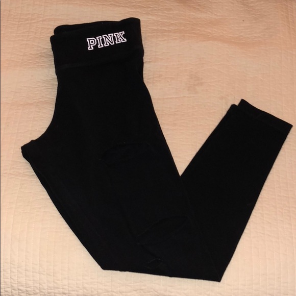PINK Victoria's Secret | Pants & Jumpsuits | Pink Ripped Black Leggings ...
